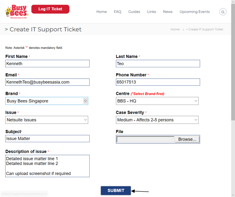 How to Submit IT Support Ticket – Busy Bees